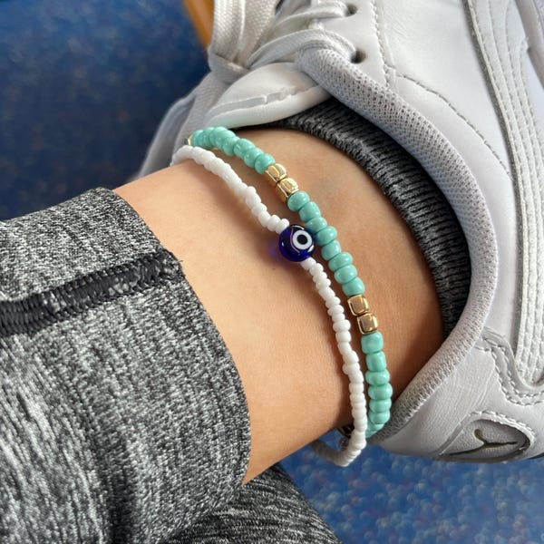 Evil Eye Anklet Blue Turkish Greek Eye Nazar Boncuk Seed Bead Evil Eye ...