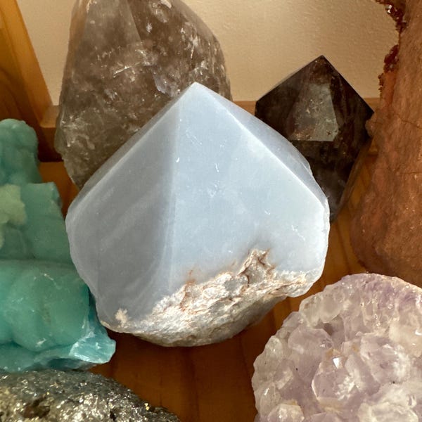 Angelite Point: Rare Light Blue Crystal Tower, Polished Peruvian ...