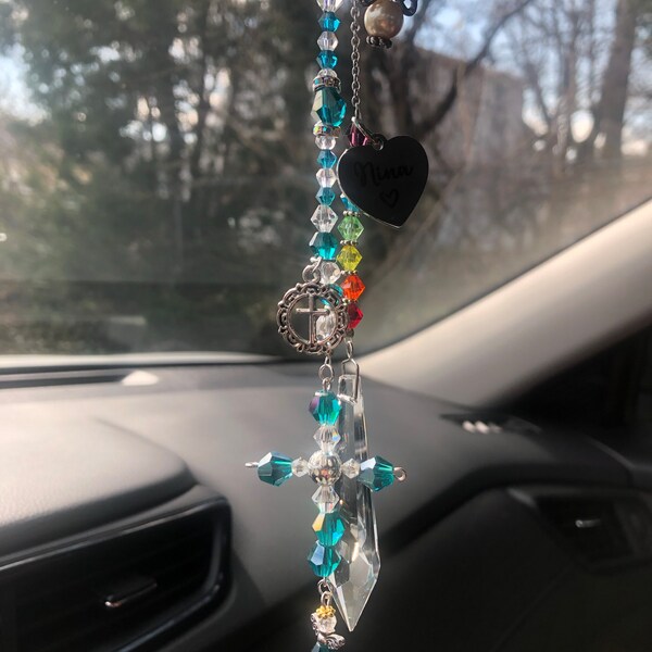 Crystal Cross/guardian Angel Rear View Mirror Dangles/suncatchers, Car ...