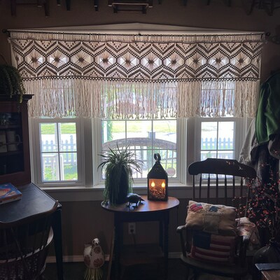 Macrame Valances Two Tone Boho Window Curtain - Etsy