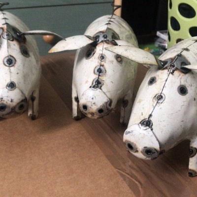 Handcrafted Recycled Metal Pig Garden Sculpture Reclaimed Materials ...