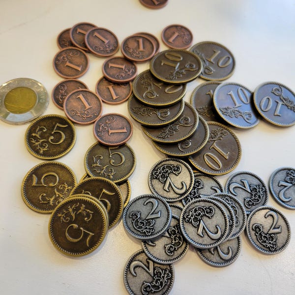 Set of Silver, Gold and Bronze 7 Wonders Metal Coins of Value 1, 3, 6 ...