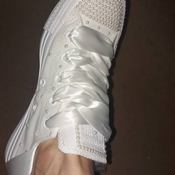 Bridal Wedding Custom White Pearl Converse Wedding Sneakers Bride Converse - Etsy