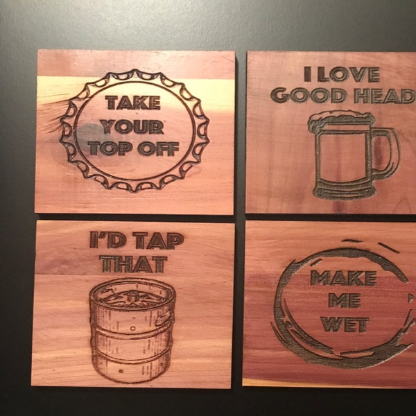 Funny Beer Coasters Set of 4 Wood Square Drink | Adult Humor | Home Bar ...