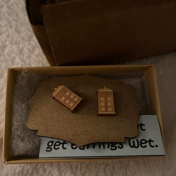 Doctor Who TARDIS Earrings - Laser Engraved Wood Earrings ...