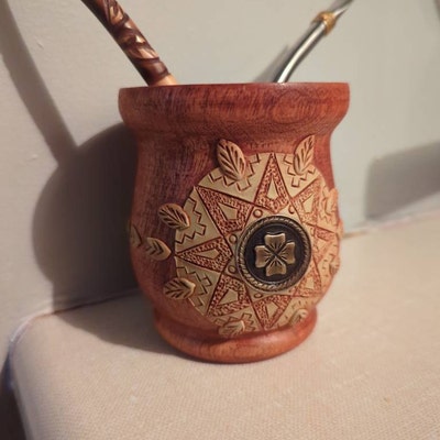 Wooden Yerba Mate Full Carved Gourd Chevron Design Includes - Etsy