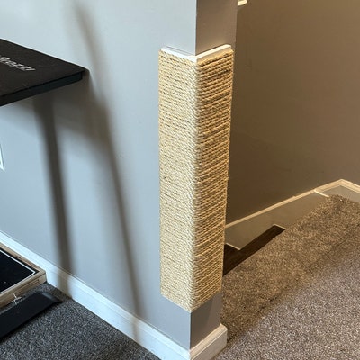 Wall Corner Cat Scratching Post 24 Inch Tall, Stained Pine Sisal Rope ...