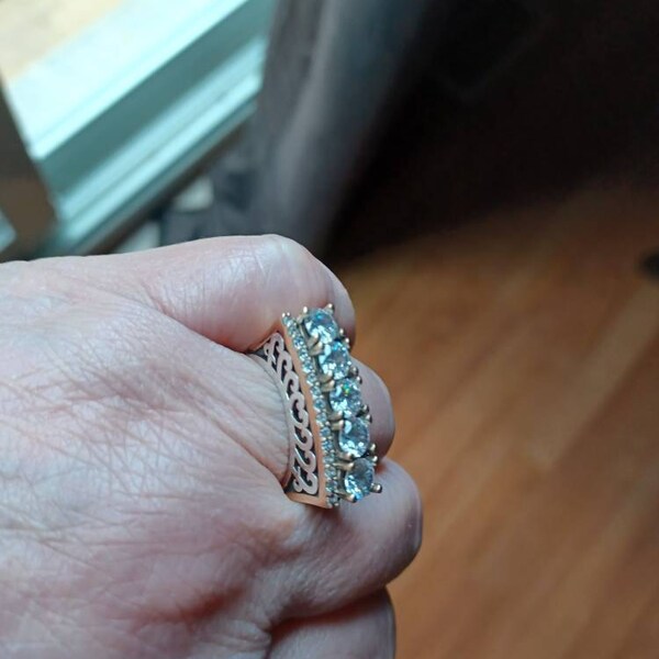 Five Stone Cubic Zircon Silver Ring, Cubic Zircon Silver Ring, Old ...