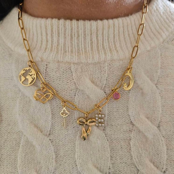 Build Your Own Custom Charm Necklace, Gold Charm Necklace, Customizable ...