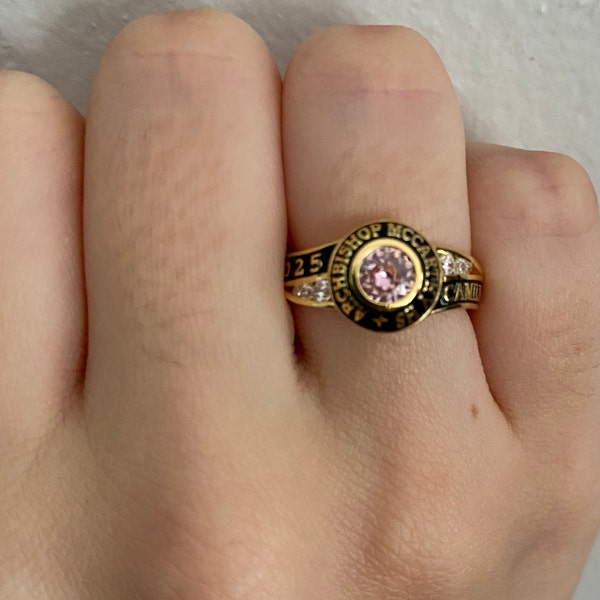 Womens Class Ring Custom Made For High Shcool And College Grads Sterling Silver Modern Design