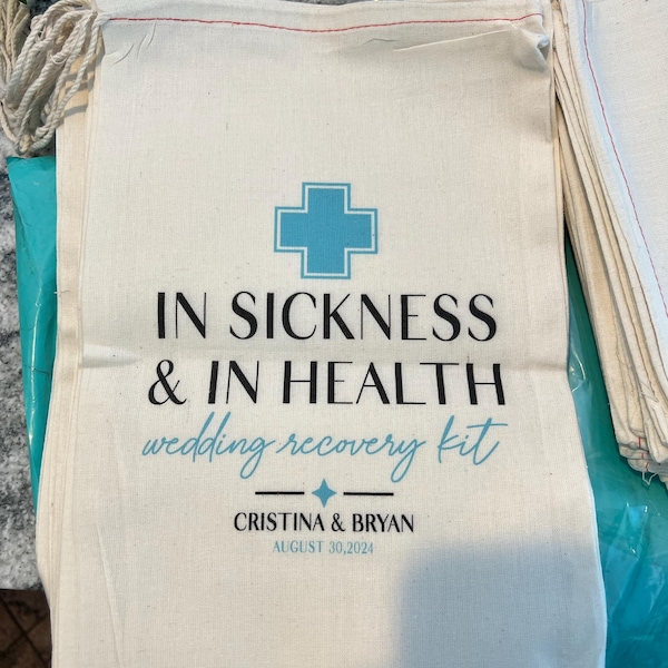 In Sickness and in Health Wedding Recovery Kit Bags - Custom Wedding ...