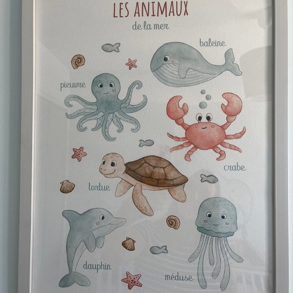 Sea Animals Poster 30x40cm Watercolor for Children Baby Room Decoration ...