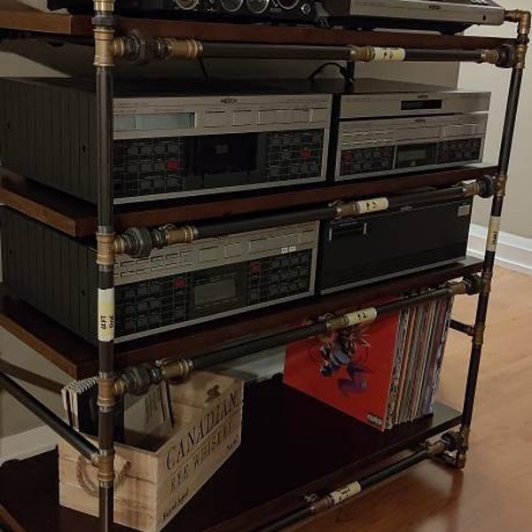 Audio Rack With Adjustable Oak Shelves / Record Player Stand / Media ...