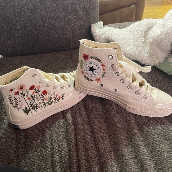 Platform Converse, Flowers Embroidered Wedding Converse Platform Shoes ...