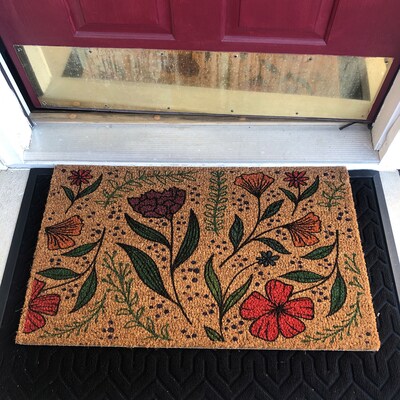 Spring Flowers Coir Doormat, Floral Front Door Decor, Floral Door Mat ...