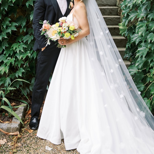 Waterfall Wedding Veil, Satin Trim Cascade Bridal Veil, Satin Ribbon ...