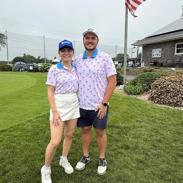 Matching Couples Golf Polo Shirts: Tropical Palm Print, UV Protection ...