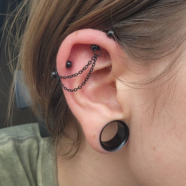 Industrial Piercing Jewelry With Chains , Cartilage to Lobe Chain m83 ...