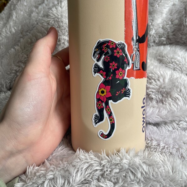 Floral Flower Panther Traditional Style Vinyl Sticker, Traditional ...