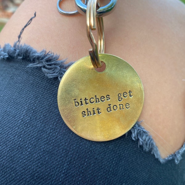 Personalized Keychain, Custom Text Metal Keychain, Gold Brass Circle ...