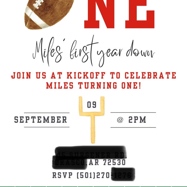 First Year Down Football Invitation, First Birthday Boy, Football Party ...