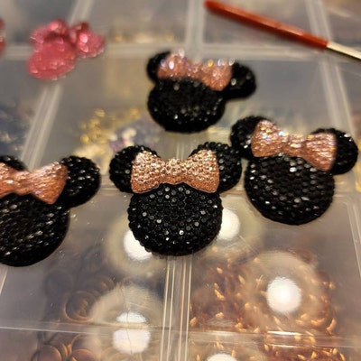 5 Black Glitter Rhinestone Minnie Mouse Ears Inspired Light Pink Bow ...
