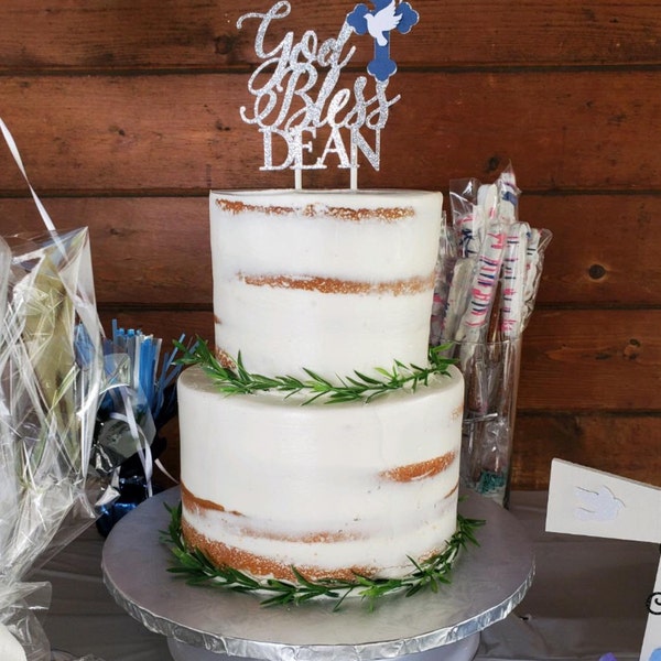 Navy Blue Cross Boy Cake Topper-navy Blue Theme Baptism God Bless Cake ...