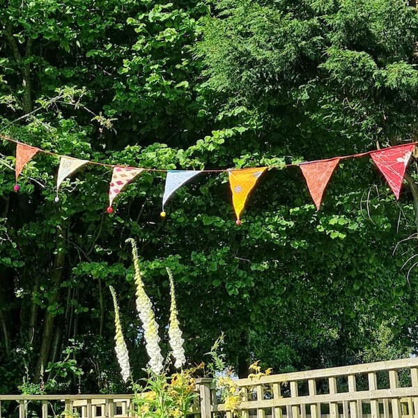 Very Long Bunting 7 Metres, Sari Bunting With Pompoms, Recycled Bunting ...