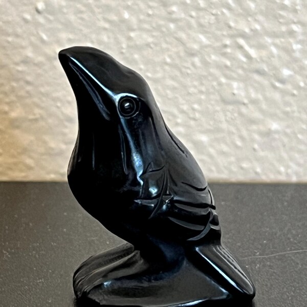 Natural Obsidian Crow Figurine Hand Carved Miniature Stone Animal ...