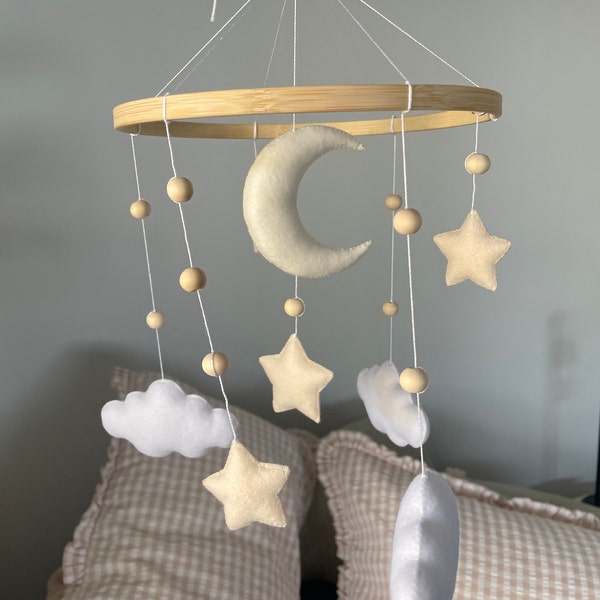 Hot Air Balloon Baby Mobile: Moon Stars Clouds Cot Mobile, Neutral ...