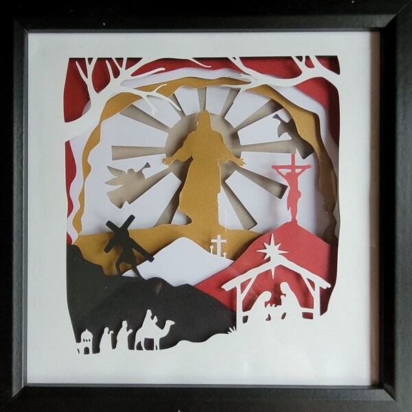 He is Risen 3D Shadow Box Template, Easter Jesus Paper Cut Light Box ...