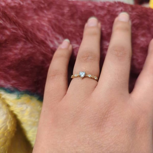 Dainty 14k Gold Heart Promise Ring for Her, Art Deco Style Minimalist ...