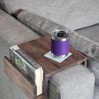 Sofa Arm Rest Table With Magazine Stand, Modern Wood Armrest Table ...