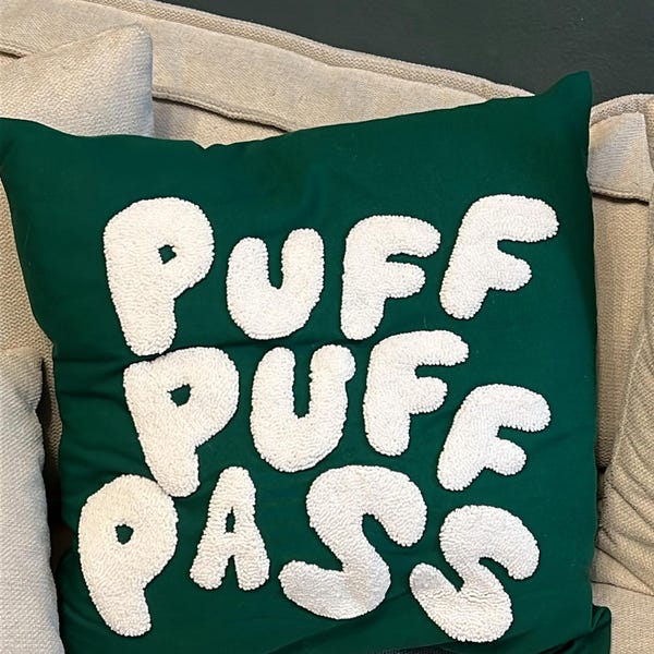 Puff Puff Pass Punch Needle Pillow Cover, Handmade Home Decor ...