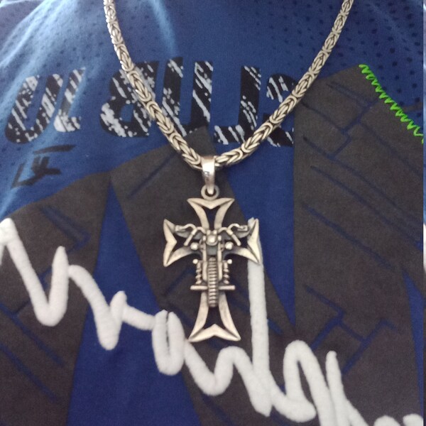Solid Sterling Silver 925 Biker Cross Pendant Necklace Handmade !!! - Etsy