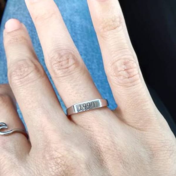 Personalized Custom Name Ring, Engraved Signet Ring, Birthstone Name ...