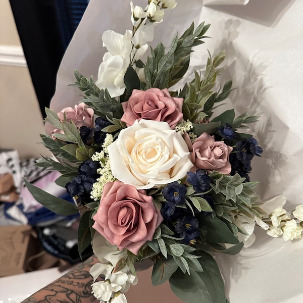 Dusty Rose and Navy Flowers, Mauve Wedding Bouquet, Pink Wedding ...