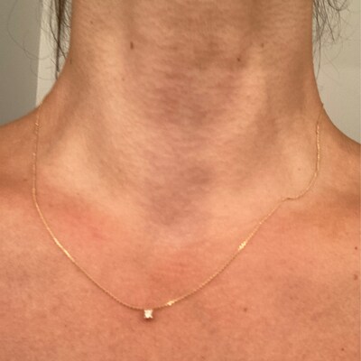 Attached Diamond on Chain, 14kt Gold Diamond Necklace, Diamond ...