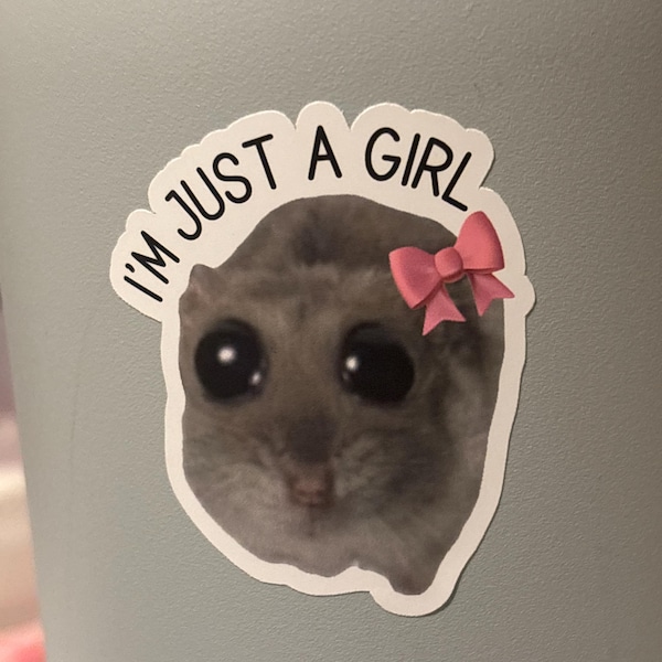 Sad Hamster I'm Just a Girl Sticker, Sad Hamster Meme Sticker, Meme ...