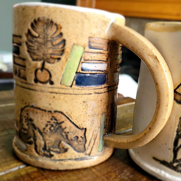 Book Lover's Bookshelf Mug - Handmade Book Lover's Art Gift, Handmade ...