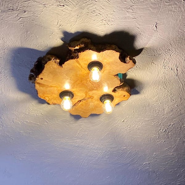 Live Edge Olive Wood Slab Pendant Chandelier, Rustic Lighting Fixture ...