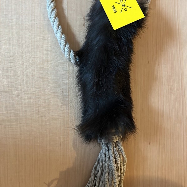 Natural Rabbit Fur and Linen Rope Dog Toy for Tug-of-war and Chasing ...