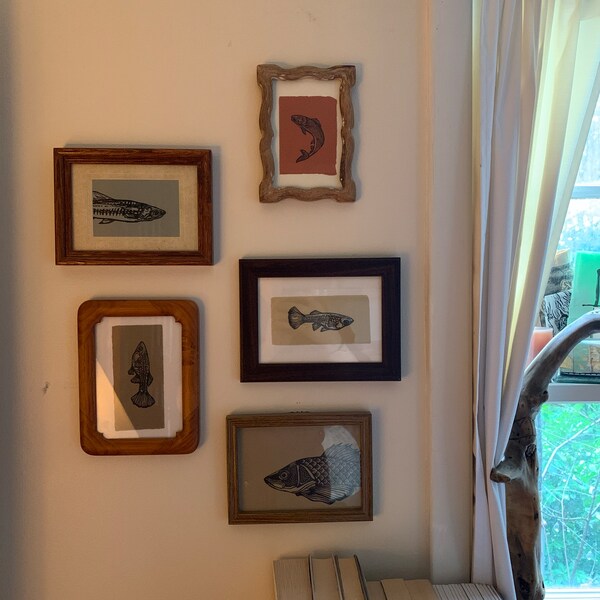 Fish Mini-print Pack. Five Different Linocut Fish Prints on Heavyweight ...