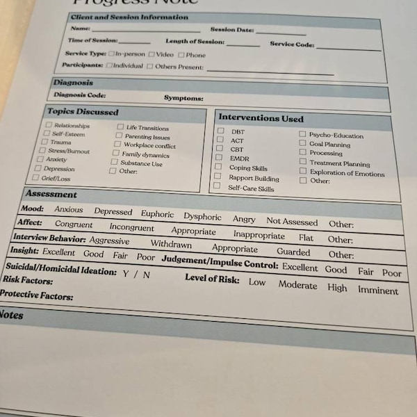 DIGITAL - Mental Health Progress Notes - Fillable & Reusable PDF - Etsy