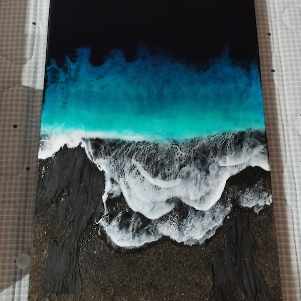 Corner Oak Floating Shelf With Sea Wave Resin Decor 30 Cm Deep, Oak ...