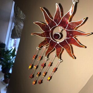 Sun Suncatcher Orange With Red & Orange Colour Beads Window Decor Sun ...