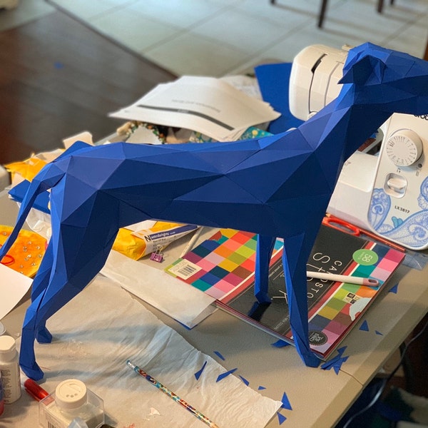 Printable DIY Template (PDF). Dog (greyhound) Low Poly Paper Model ...