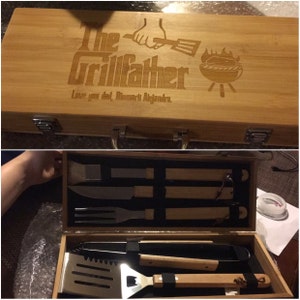 Personalized Grill Master Bamboo 5 Piece BBQ Gift Set Father's Day BBQ ...