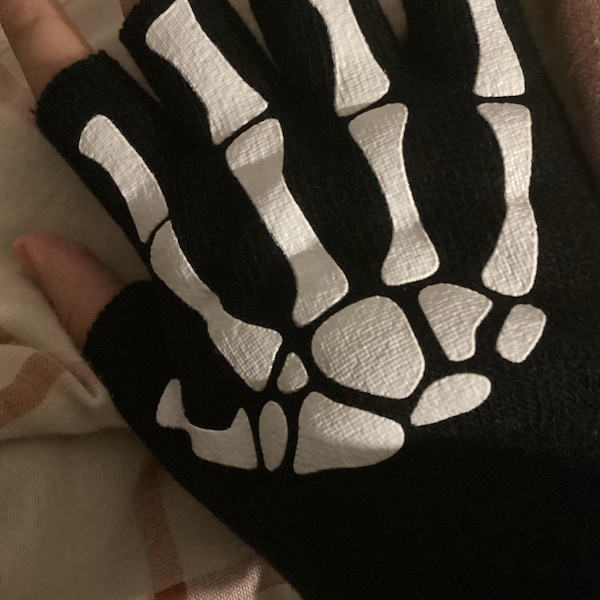 Skeleton Hand Bone Acrylic Emo Goth Spooky Fingerless Gloves ( Short ...