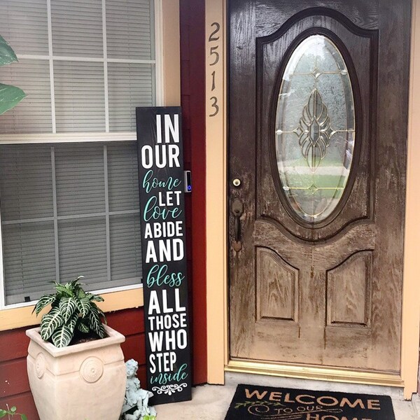 Religious Quote Porch Sign, Welcome Front Door in Our Home Sign, Porch ...